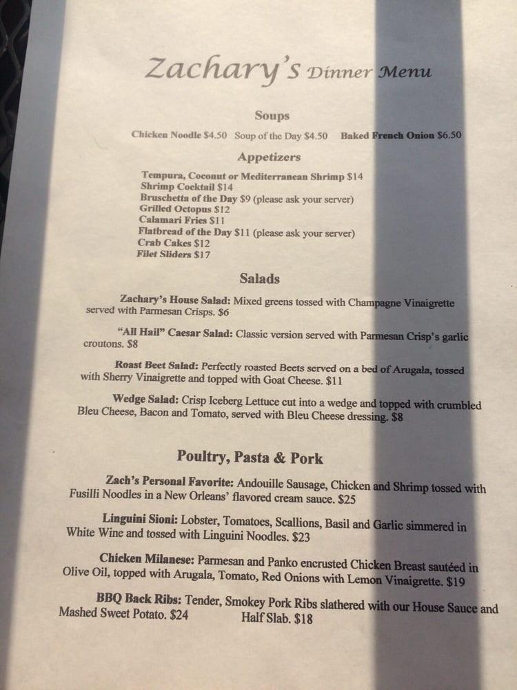 Menu at Zachary's Grill pub & bar, Palos Heights