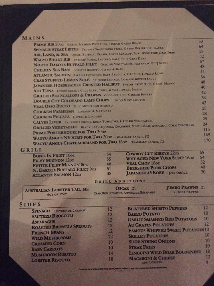 Menu at Al Biernat's steakhouse, Dallas