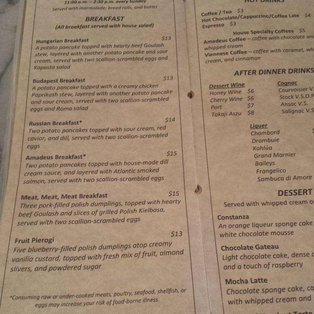 Menu at Amadeus Restaurant, Ann Arbor