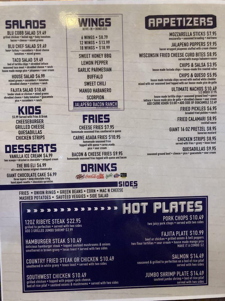 Menu at Blu Barrel Bar & Grill, Abilene, S Treadaway Blvd