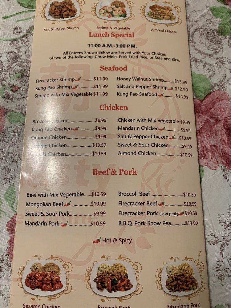 Menu at Dynasty Chinese Cuisine restaurant, Hanford