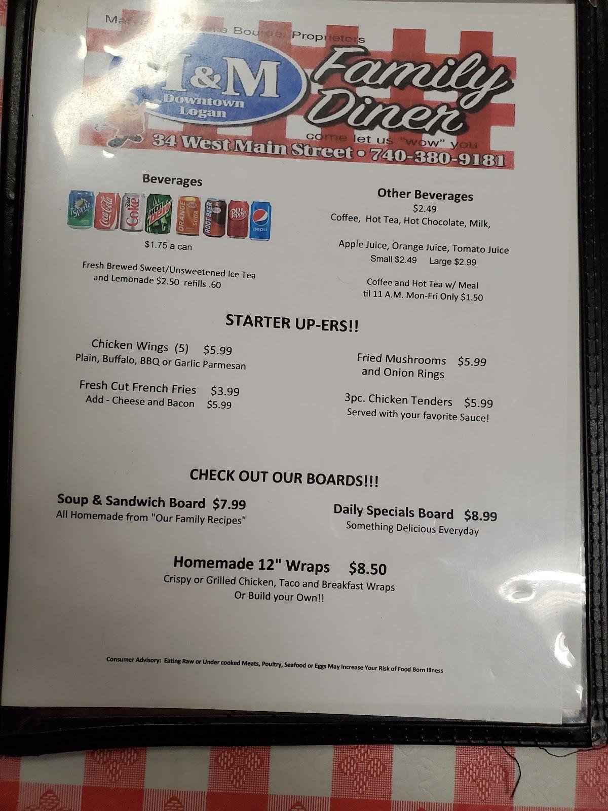 Menu at M & M Family Diner restaurant, Logan, 34 W Main St