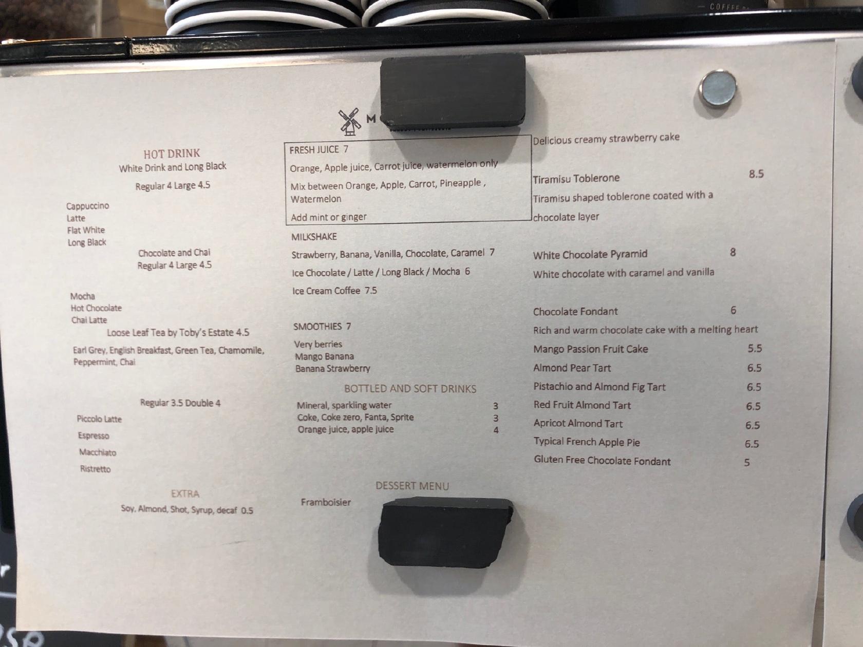 Menu at Moulin Café cafe, Lewisham
