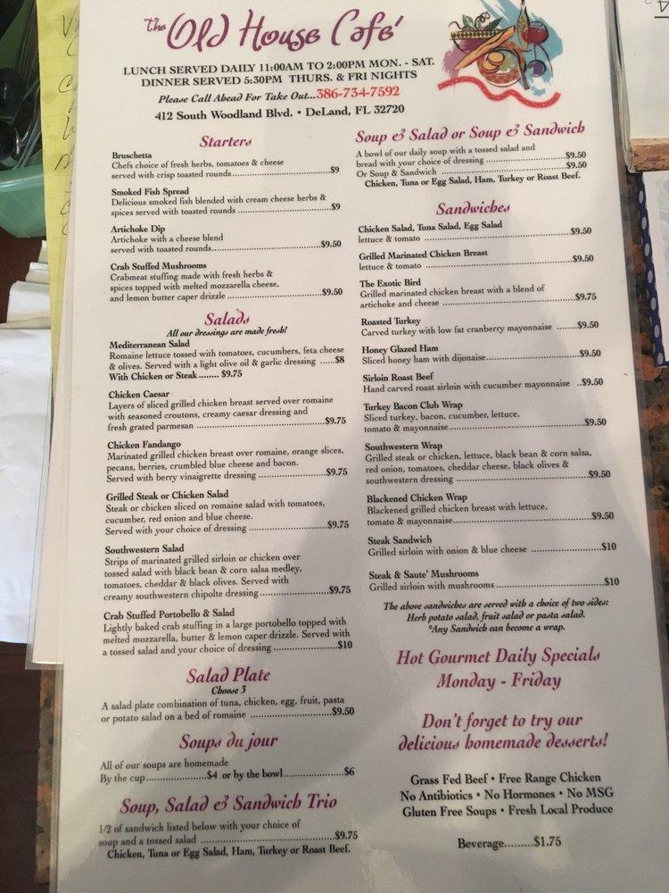 Menu at The Old House Cafe, DeLand