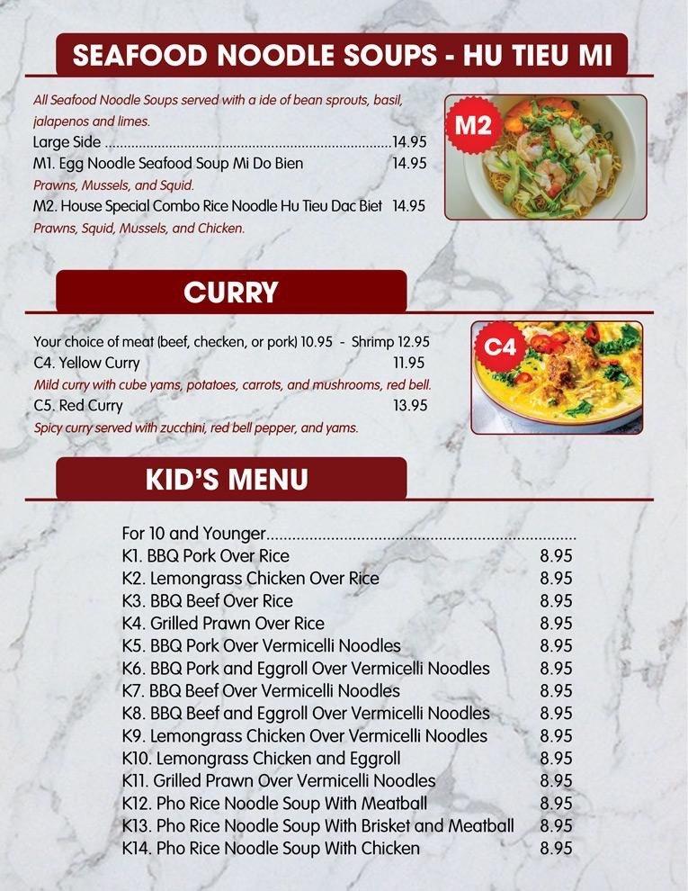 Menu at Pho Ha Vietnamese Restaurant, Sonoma