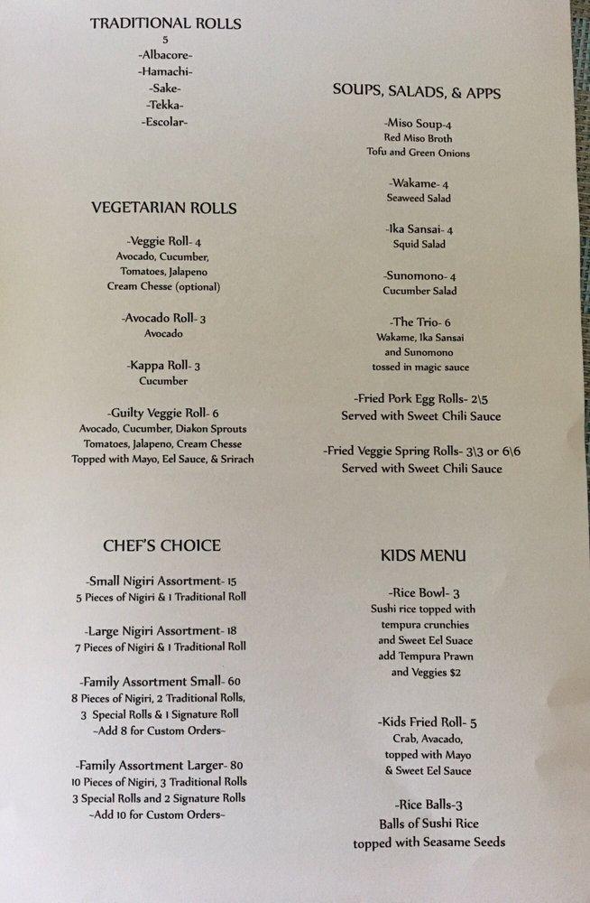Menu at Raw Dead Fish restaurant, Coeur d'Alene, 514 E Best Ave