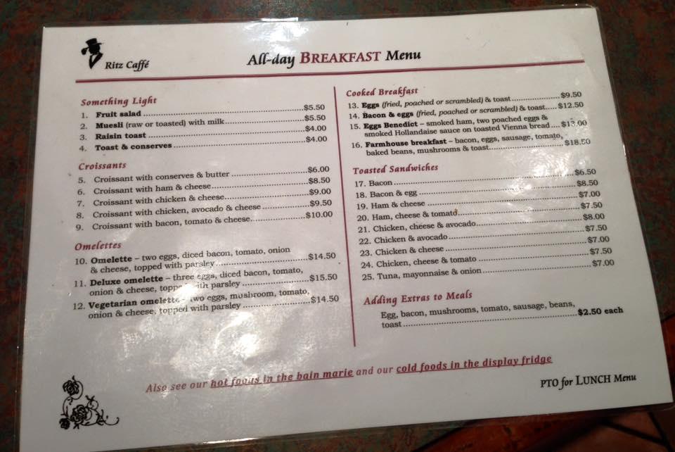Menu at Ritz Caffe restaurant, Midland