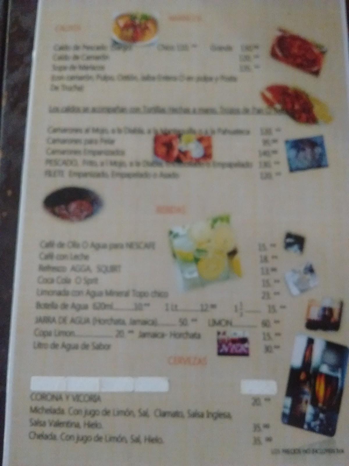 Carta del restaurante las delicias del mi general, Totolapa