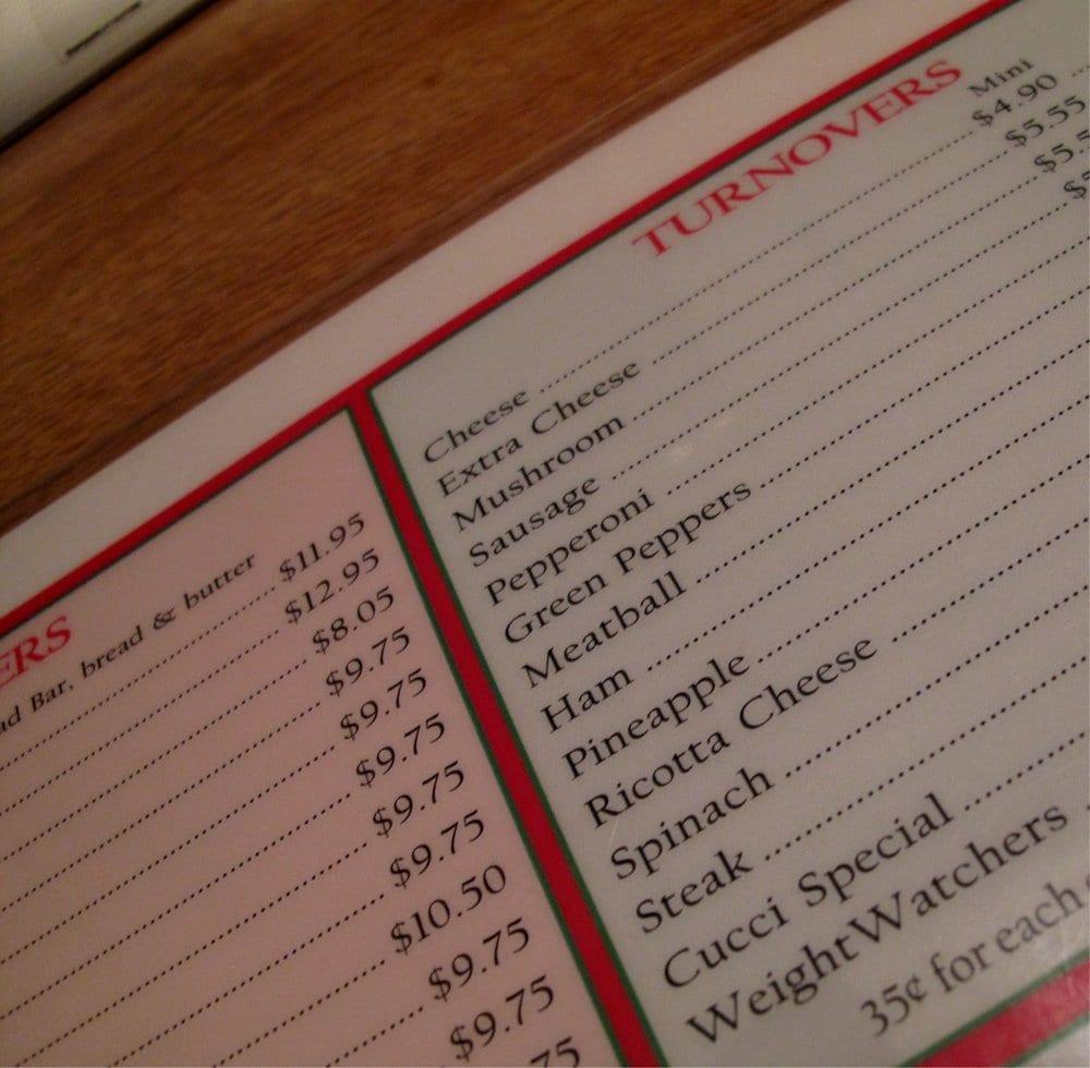 Menu at Cucci's Pizzeria, Covington