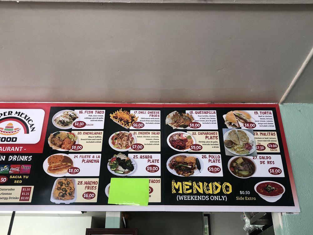 Menu at El Super Mexican food restaurant, Carson