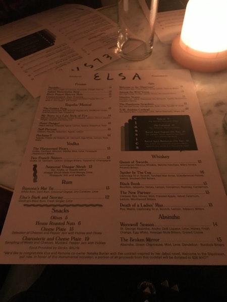 Menu at Elsa pub & bar, New York City, 136 Atlantic Ave
