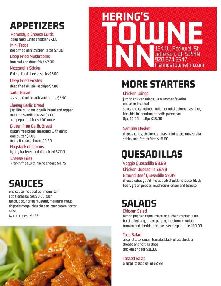 Menu at Hering's Towne Inn pizzeria, Jefferson