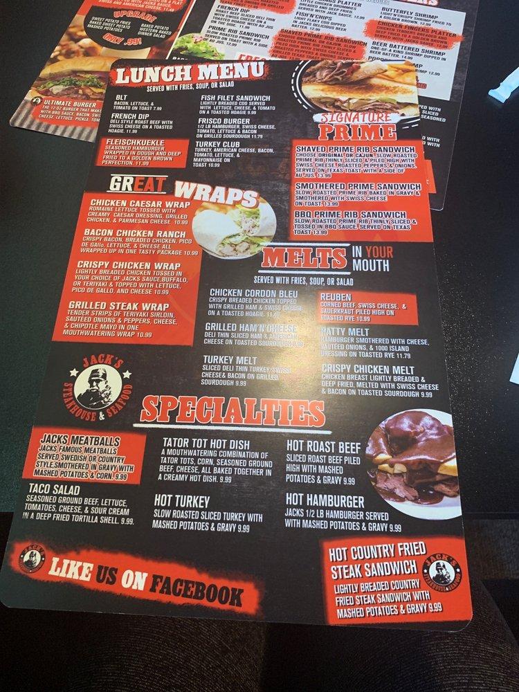 Menu at Jack's Steakhouse & Seafood, Bismarck