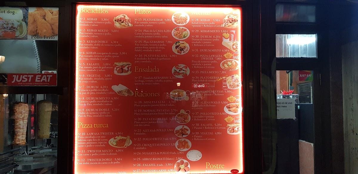 Menu at Kebab Kebabish restaurant, Madrid