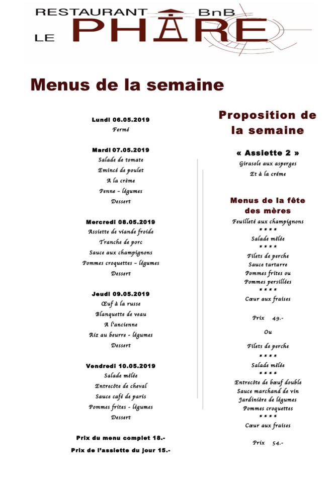 Menu da Restaurant & Chambres d'hôtes Le Phare, Port-Valais, Rue