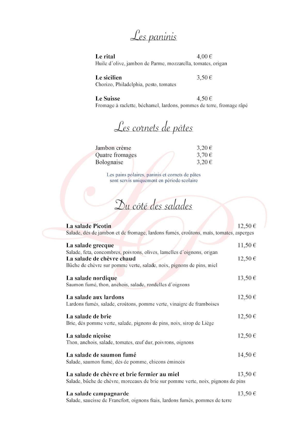 Menu au Le Picotin, Beaumont