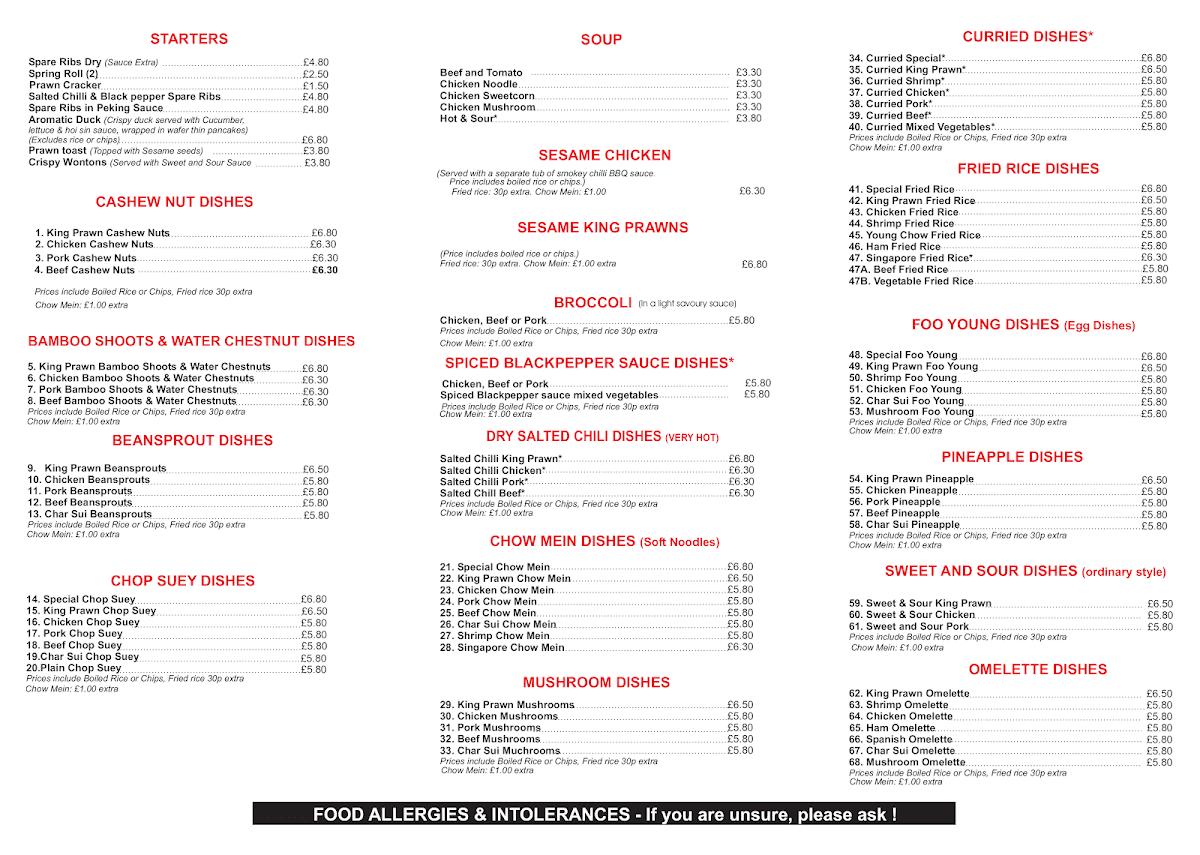 Menu at Man Lee fast food, Belfast, 118 Blacks Rd
