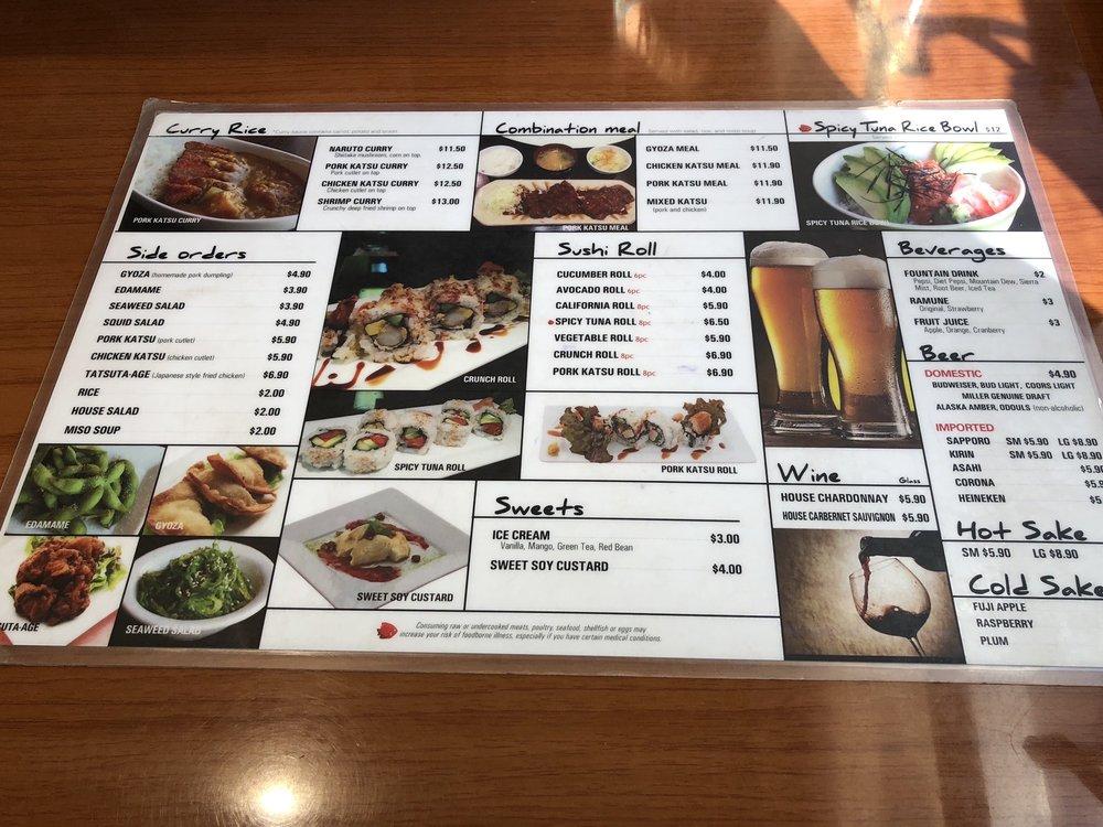 Menu at Naruto Japanese Restaurant, Anchorage