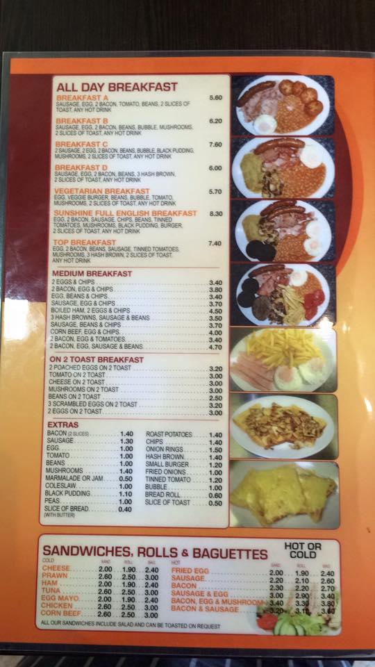 Menu at Sunshine Cafe & Restaurant, Spalding