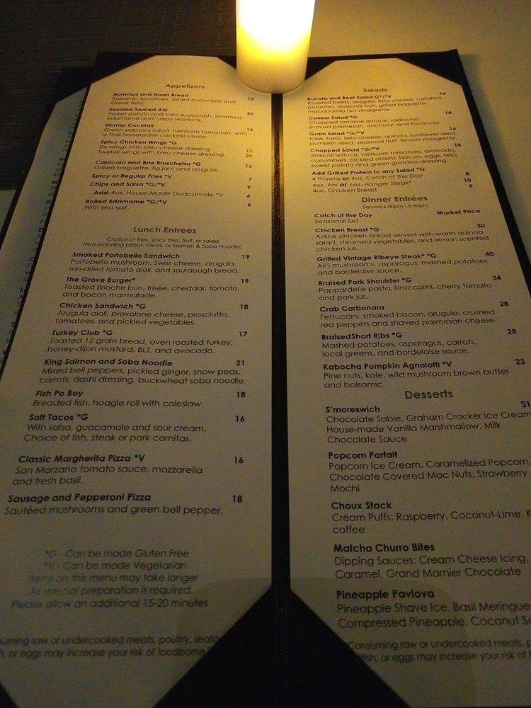 Menu at The Grove Restaurant & Bar, Honolulu