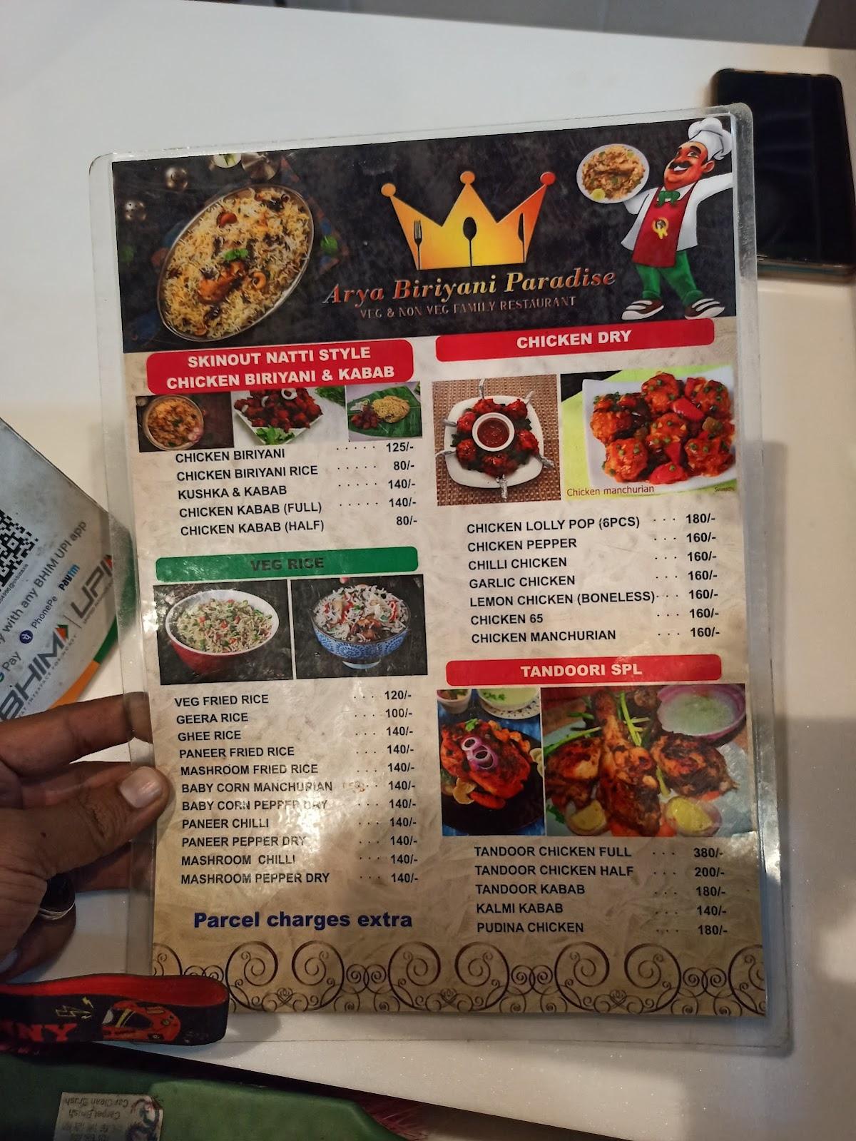 Menu at Arya Biryani Paradise, Bengaluru