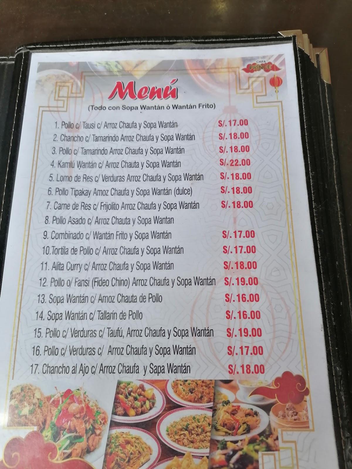 Carta del restaurante Chifa Prince, Lima