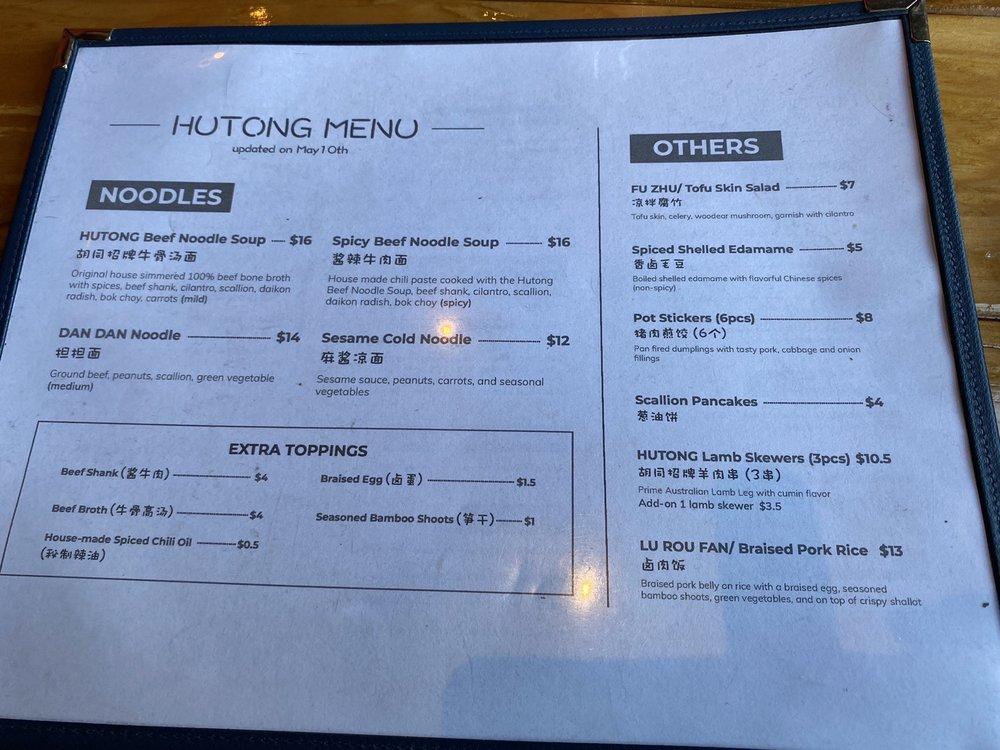 Menu at Hutong restaurant, Madison