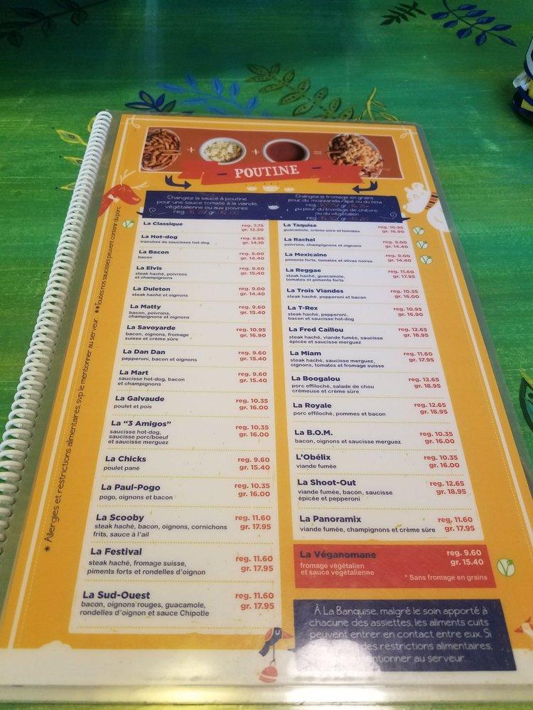 Menu at La Banquise restaurant, Montreal