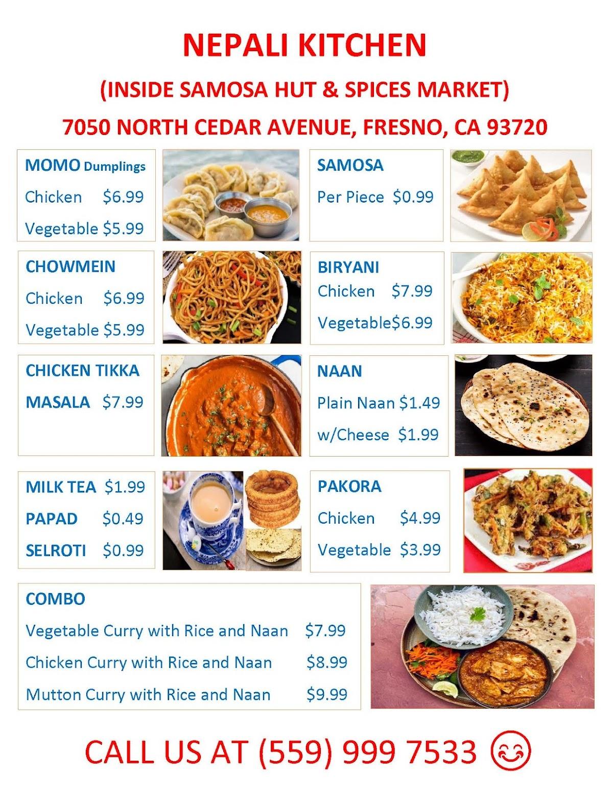 Carta del restaurante Nepali Kitchen, Fresno