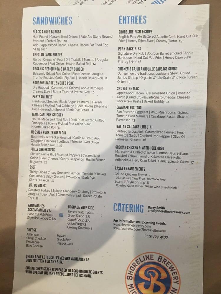 Menu at Shoreline Brewery & Restaurant, Michigan City