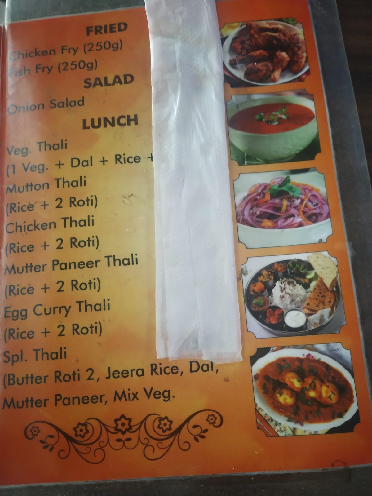 Menu at Suraj Dhaba, Manali, Log hut area