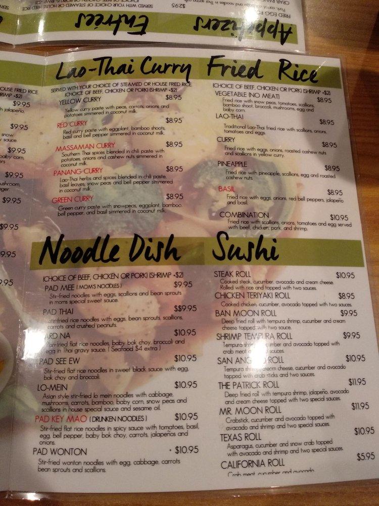 Menu at Ban Moon restaurant, San Angelo, 405 W Ave N