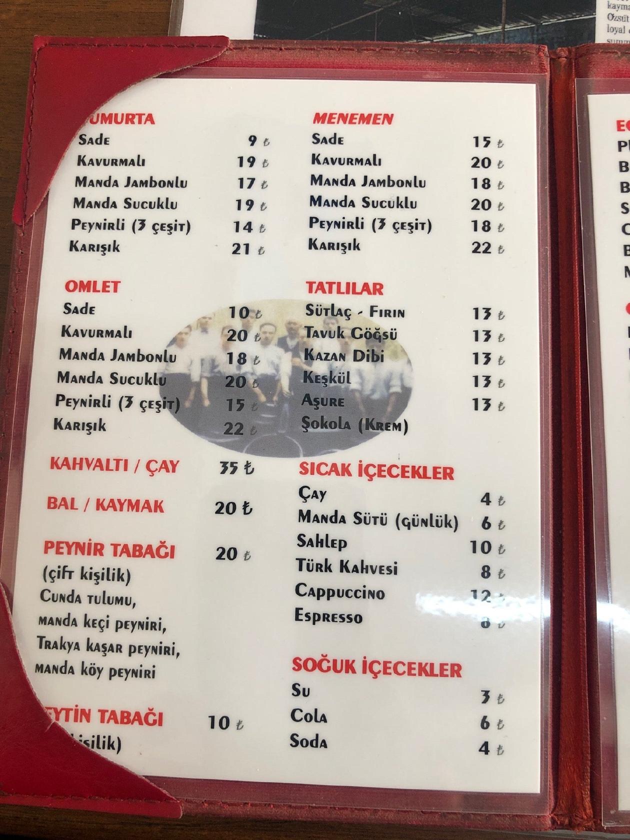 Menu at Beyoglu Muhallebicisi, Istanbul