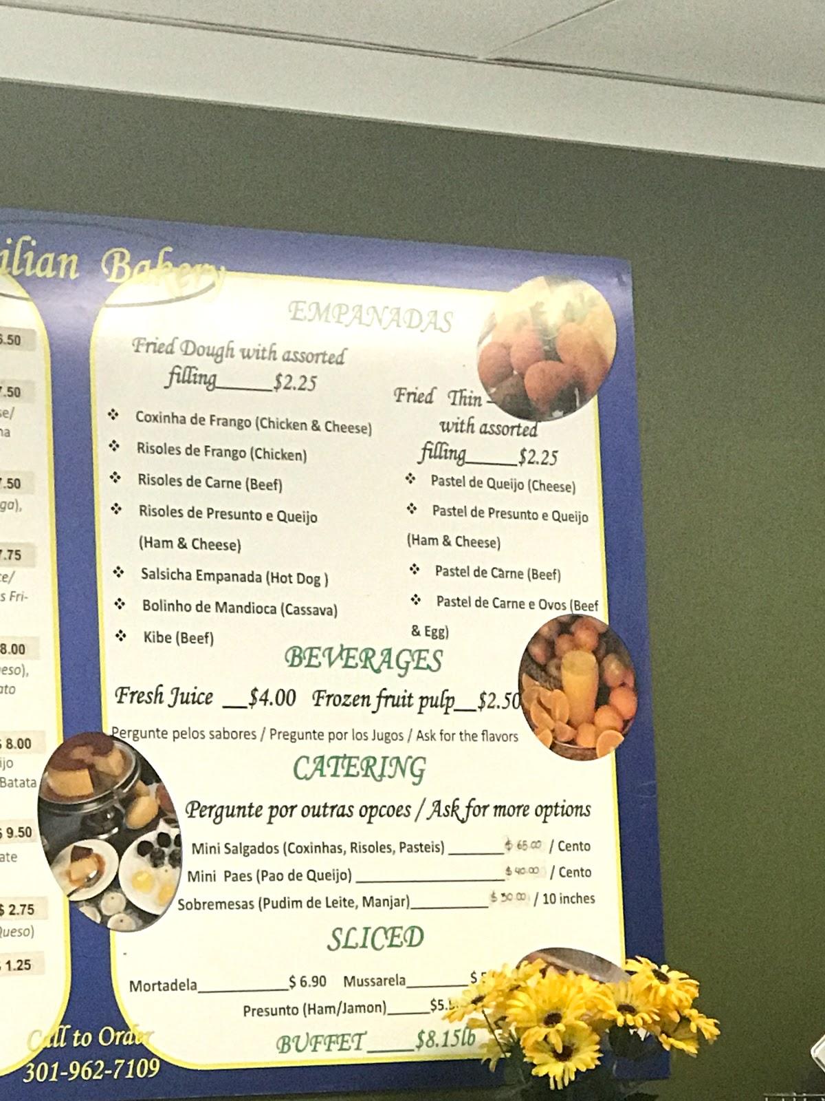 Menu at Brazilian Bakery, Aspen Hill