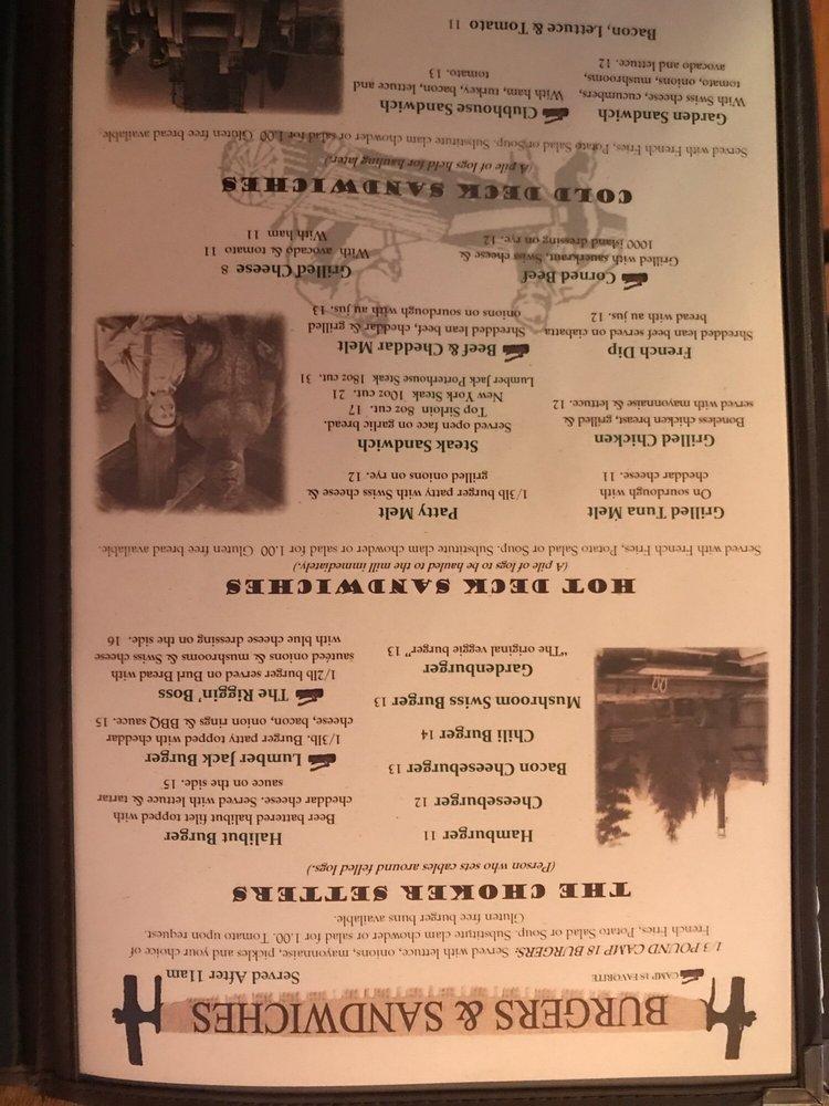 Menu at Camp 18 Restaurant, USA