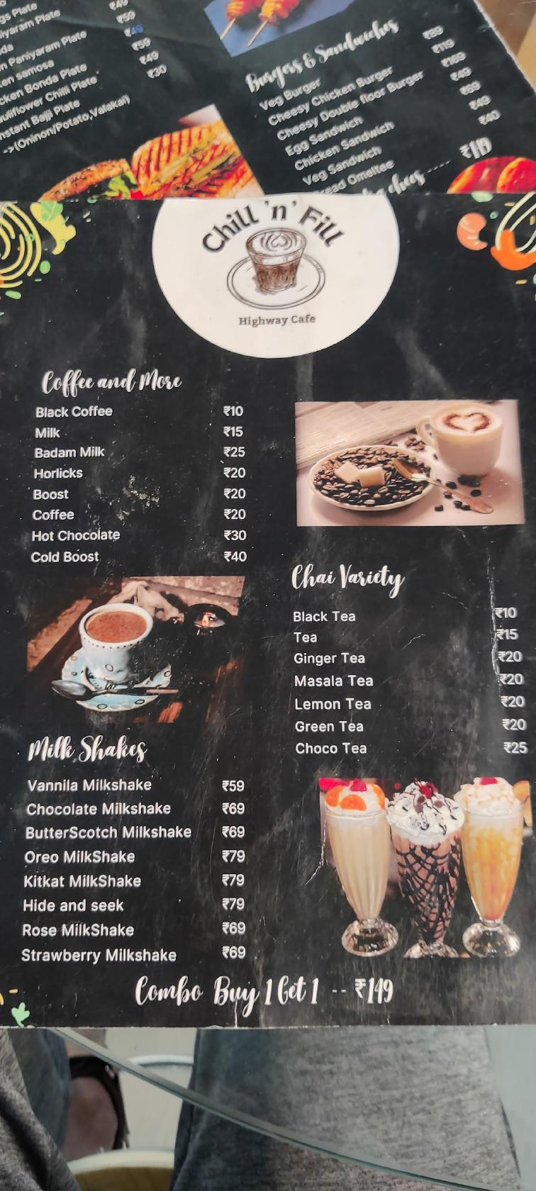 Menu at Chill and fill, Gundalapatti