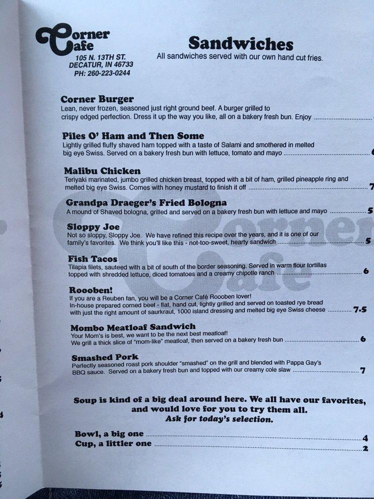 Menu at Corner Cafe, Decatur, 105 N 13th St