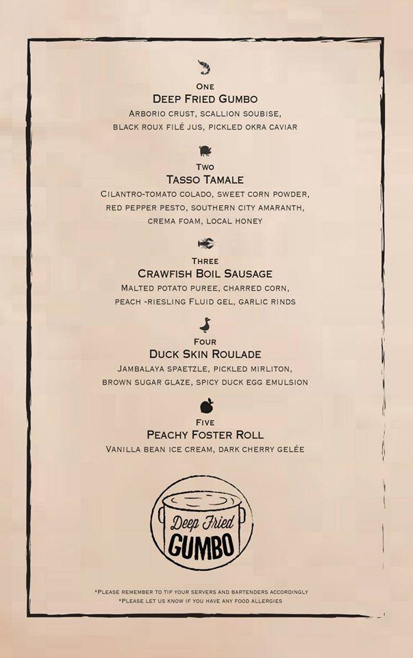 Carta de Deep Fried Gumbo Supper Club, Nueva Orleans