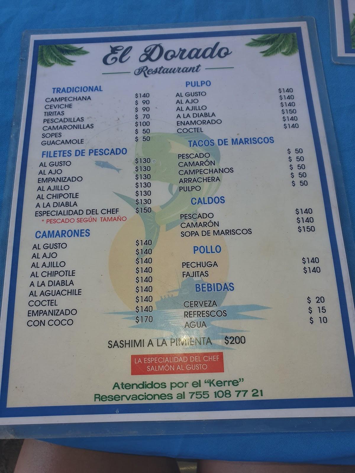 Menu at El Dorado Restaurant, Mexico, Barra de Potosi-Achotes S/N