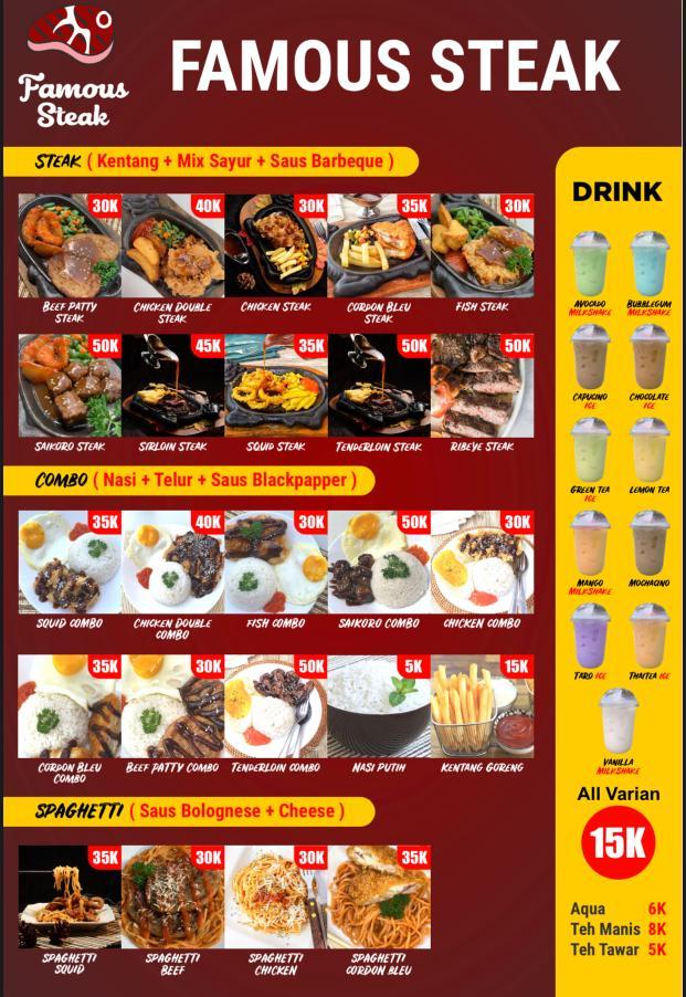 Carta del restaurante Famous Steak, Bekasi
