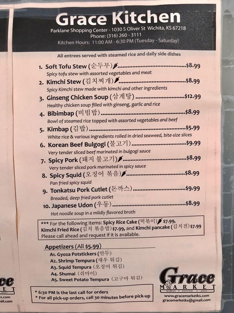 Menu at Grace Kitchen restaurant, Wichita