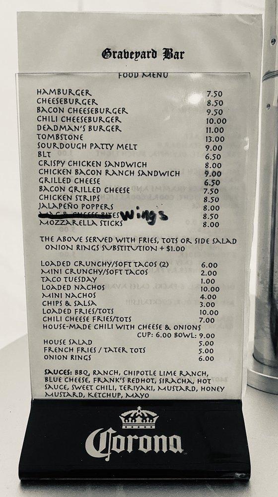 Menu at Graveyard Bar, Salem