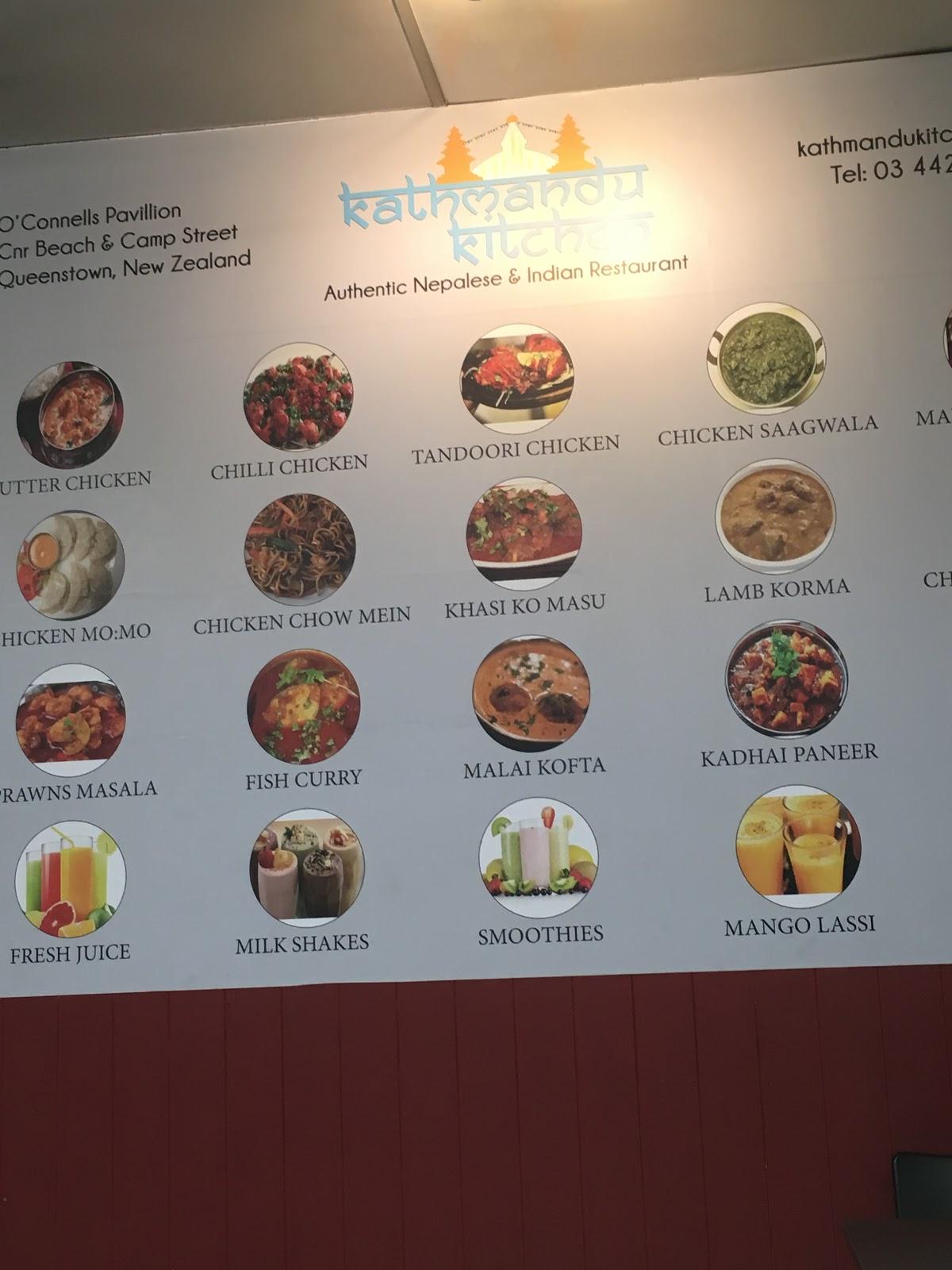 Menu at Kathmandu Kitchen restaurant, Queenstown
