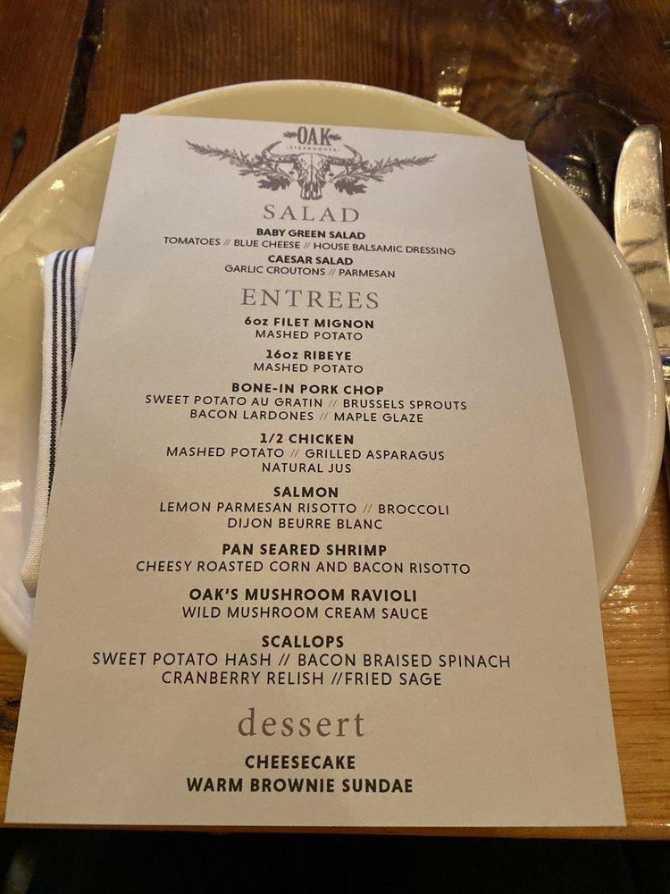 Menu at THREE OAK Steakhouse, Easton