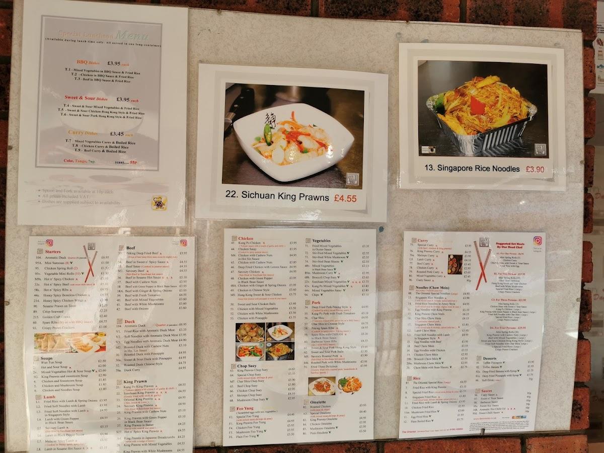 Menu at The Oriental fast food, Luton