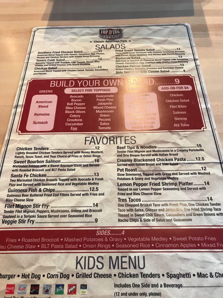 Menu at Top Dawg Tavern - Summerville pub & bar, North Charleston