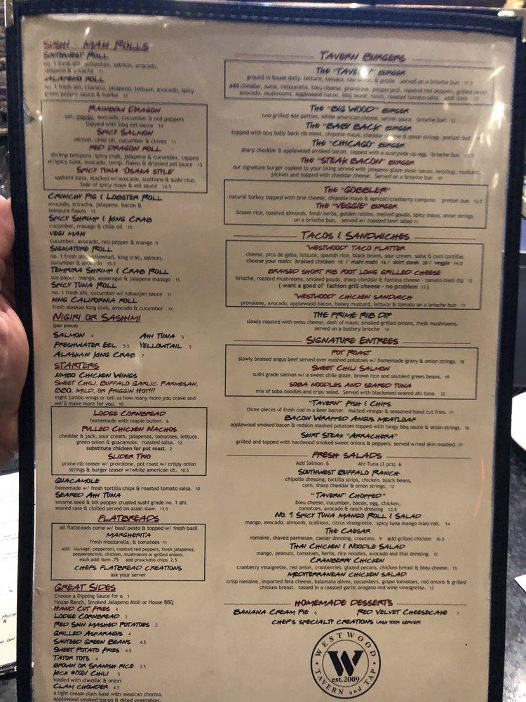 Menu at Westwood Tavern pub & bar, Schaumburg