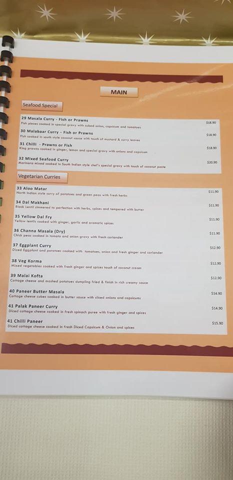 Menu at Curry Mehak Indian restaurant, Leeton