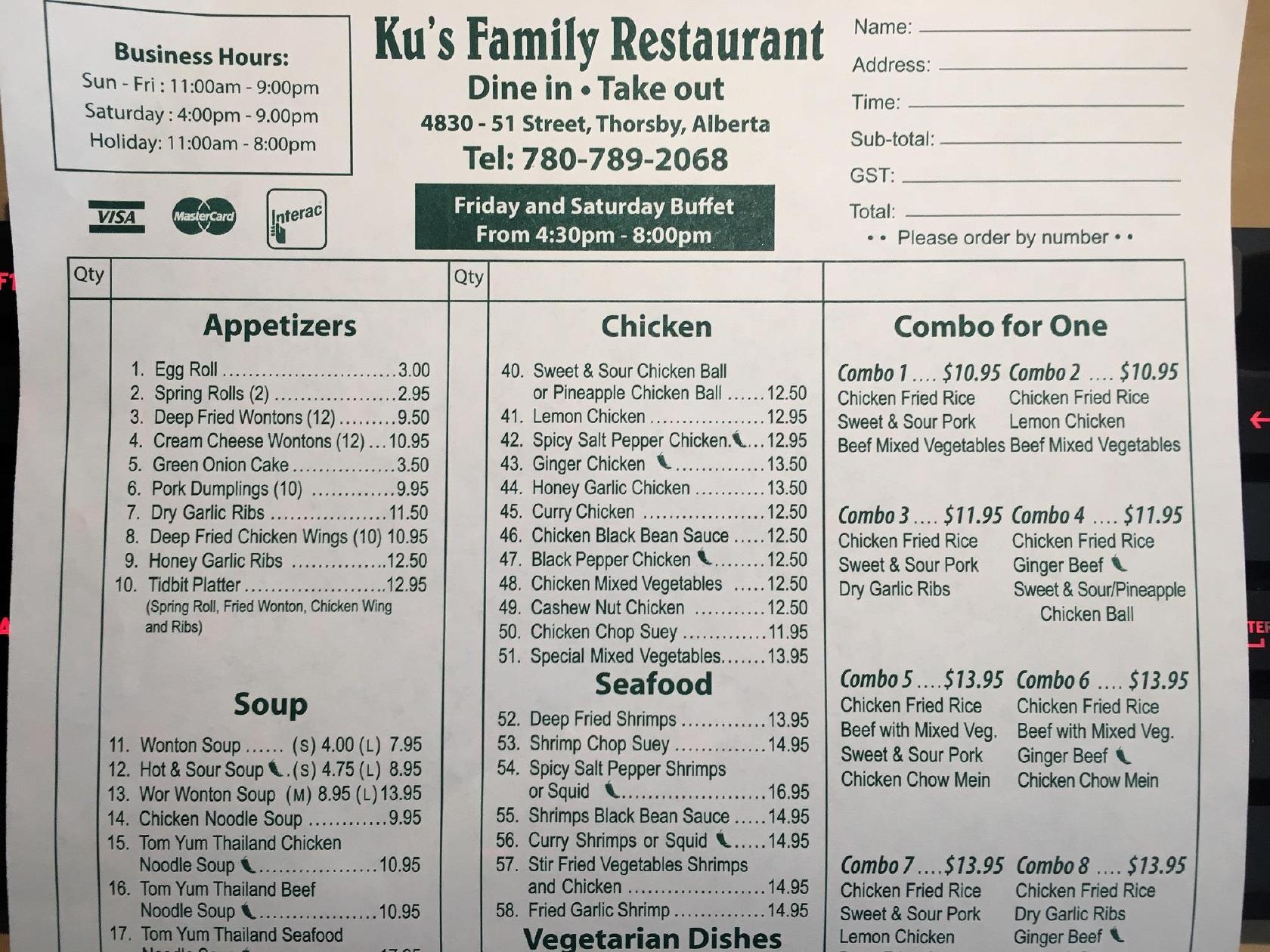 Menu at Ku's Family Restaurant, Thorsby