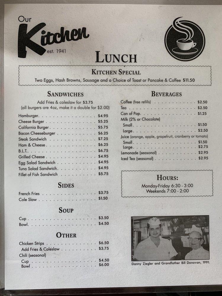 Menu at Our Kitchen restaurant, Minneapolis